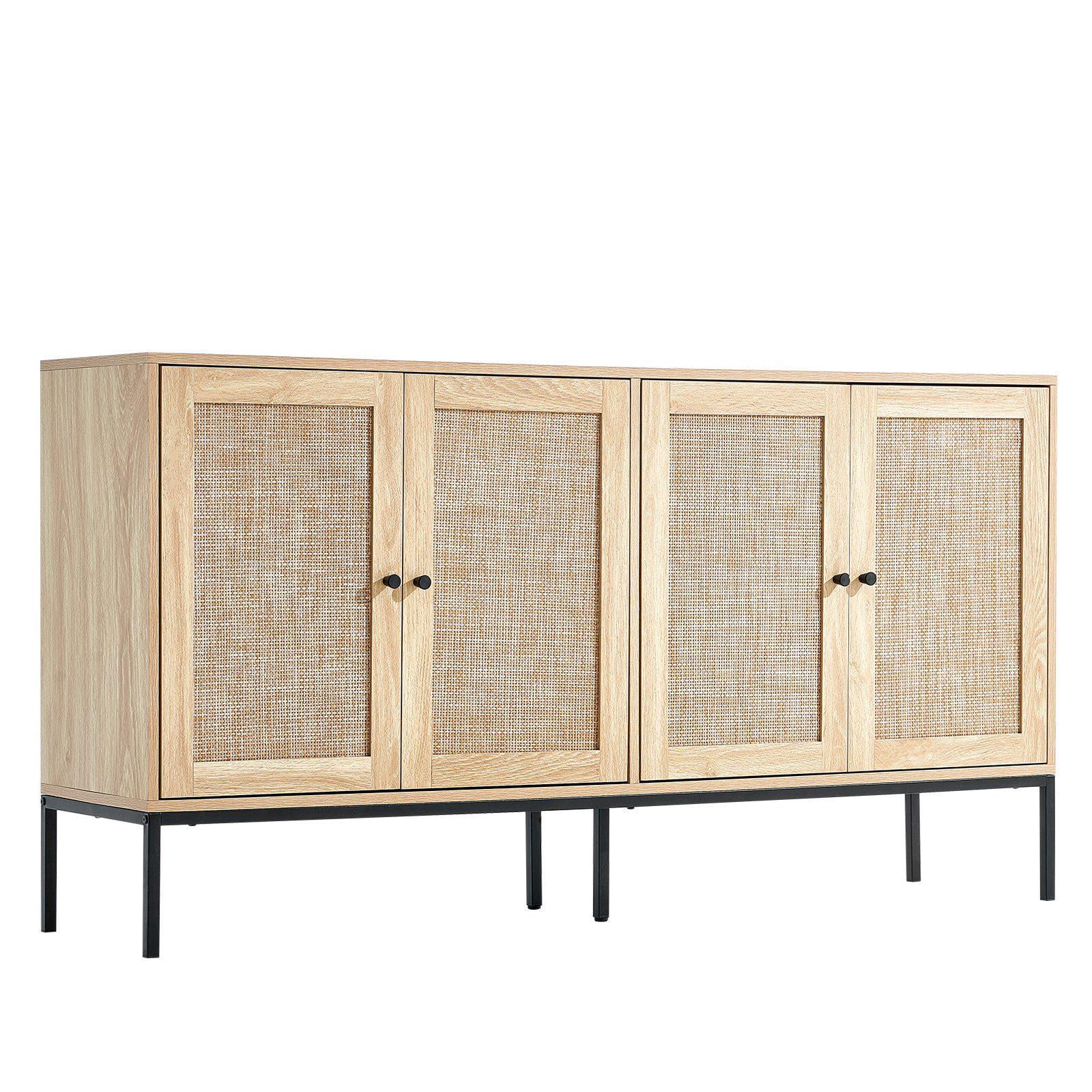 Rattan Storage Cabinet with 4 Magnetic Doors Adjustable Shelves ...