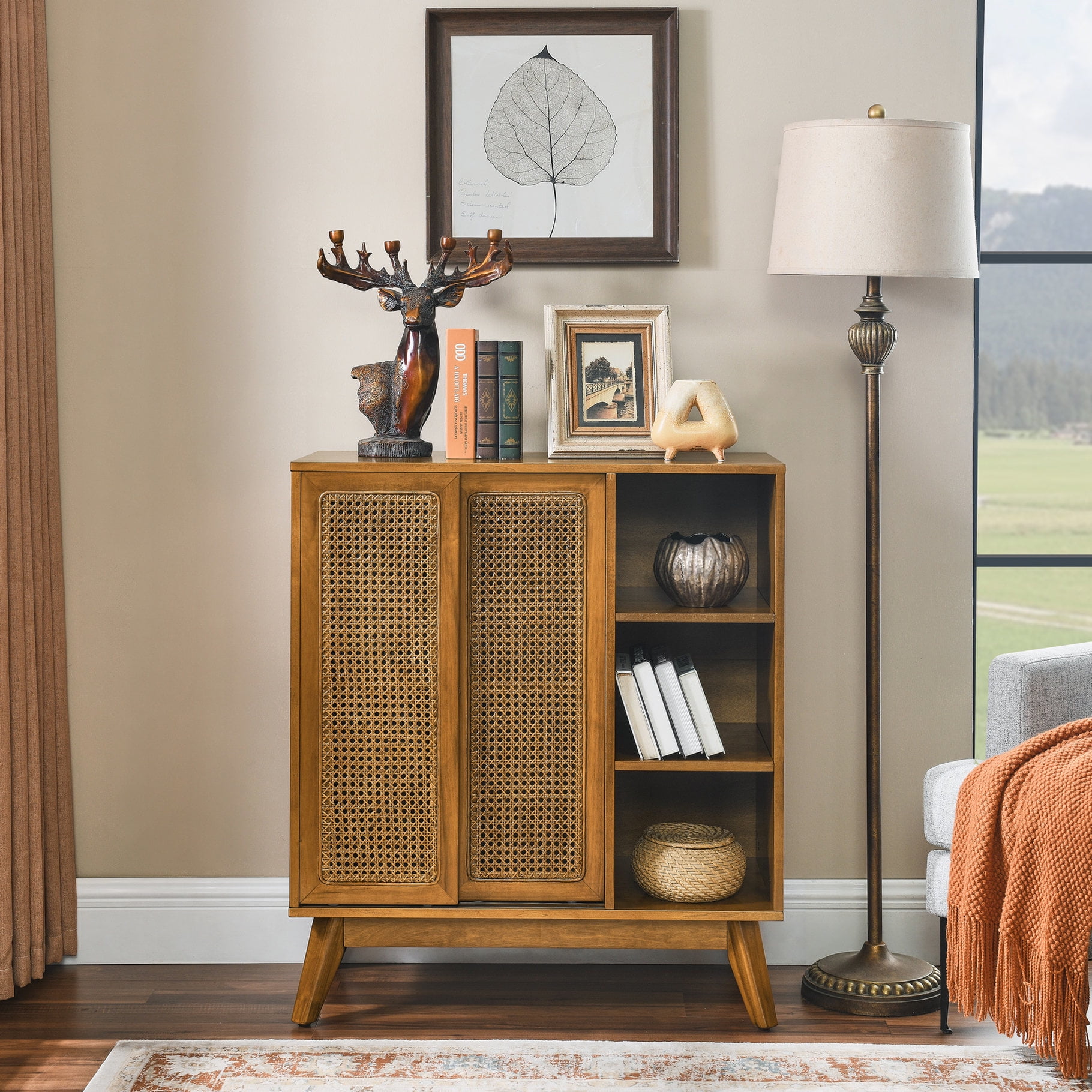 Rattan Storage Cabinet with Outlet Holes | Convenient Charging in ...