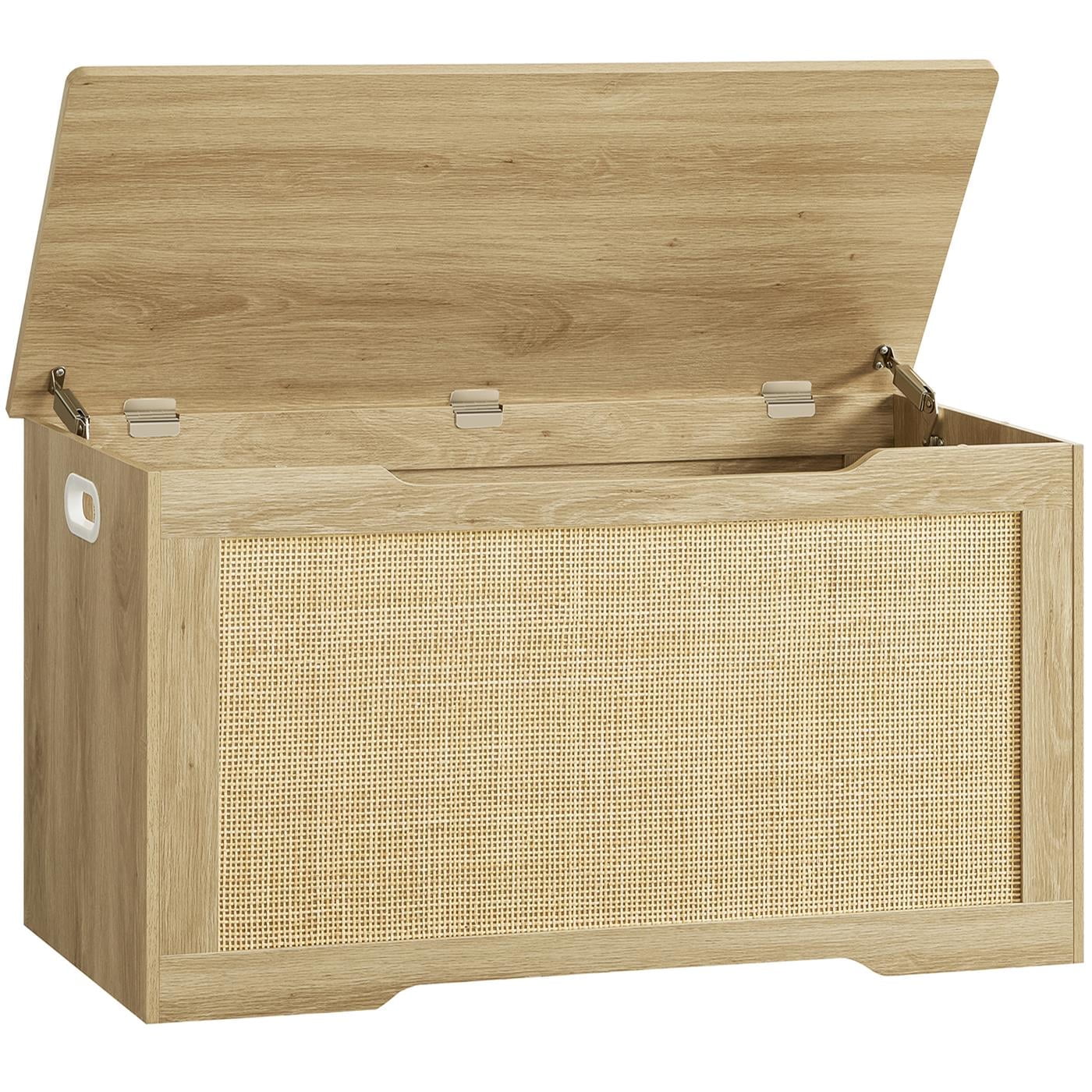 Rattan Storage Chest, Wooden Toy Chest with 2 Safety Hinges, Lift Top ...