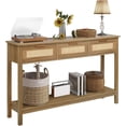 Rattan-Style Console Table with 3 Drawers and Open Shelf, Narrow Long ...