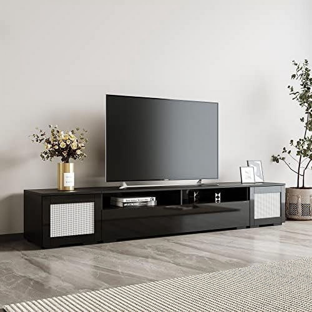 Rattan Style Entertainment Center with Push to Open Doors, 3-pics ...