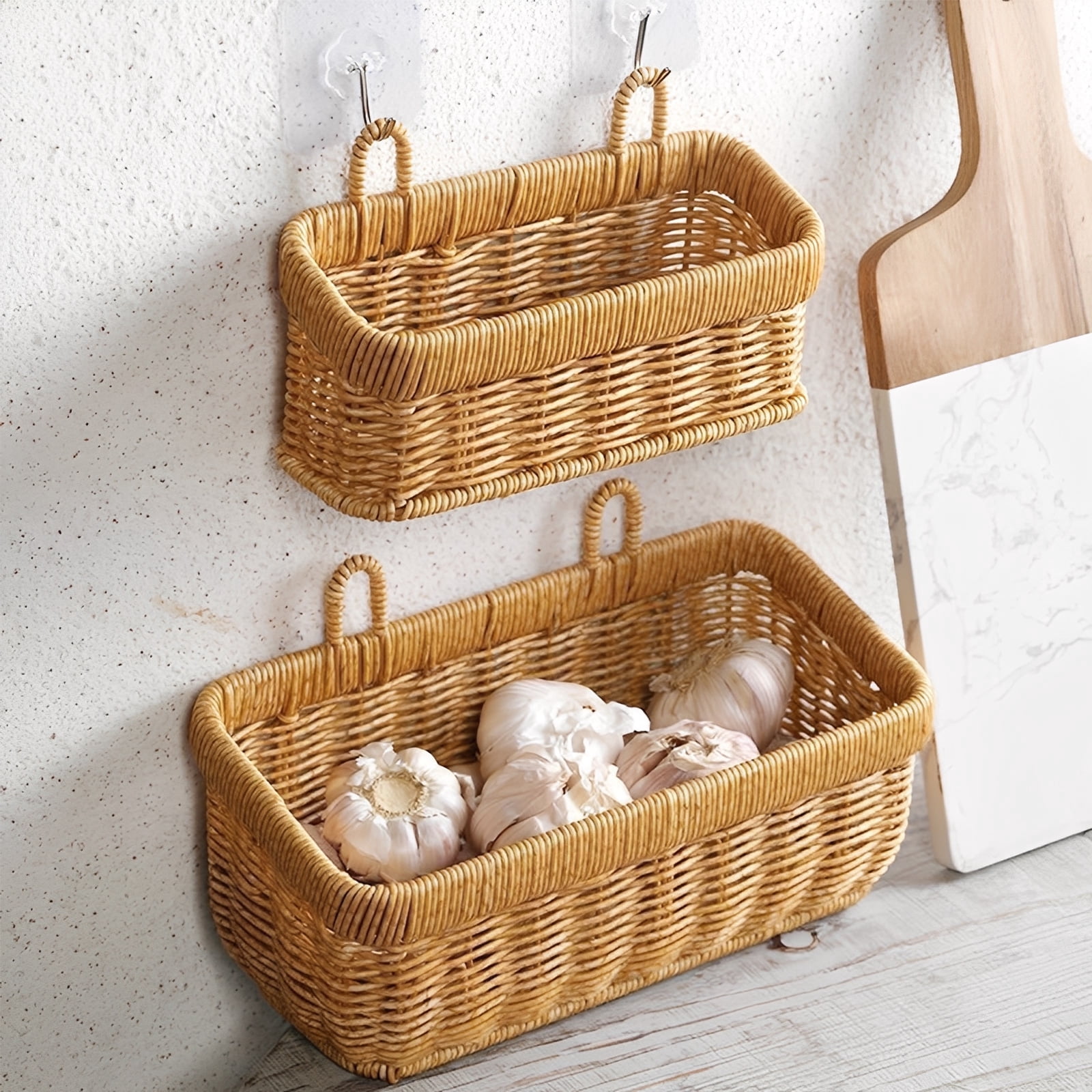 Rattan Style Wall Basket Set of 2, Lightweight Hanging Baskets for Boho ...