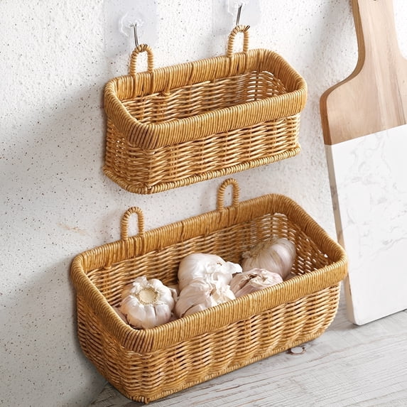 Rattan Style Wall Basket Set of 2, Lightweight Hanging Baskets for Boho ...