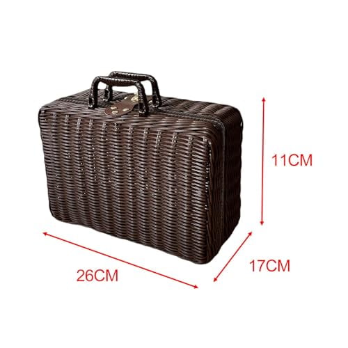Rattan Suitcase Box,Woven Organize Basket Box with Lid & Lock,with ...