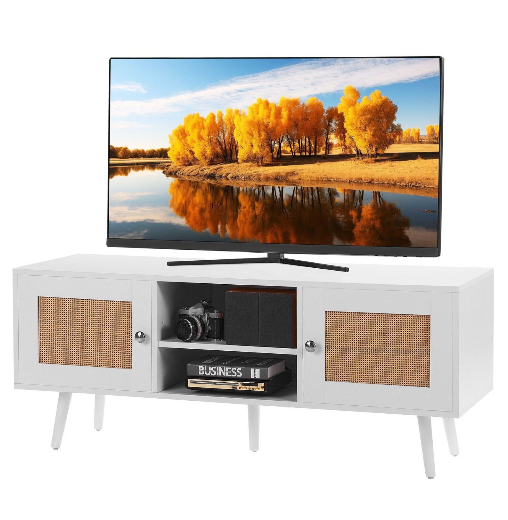 Rattan TV Stand, Boho TV Cabinet for 55 inch TV, Century Modern TV ...