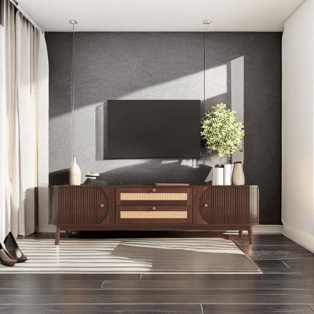 Rattan TV Stand for TVs up to 75'', Modern Farmhouse Media Console ...