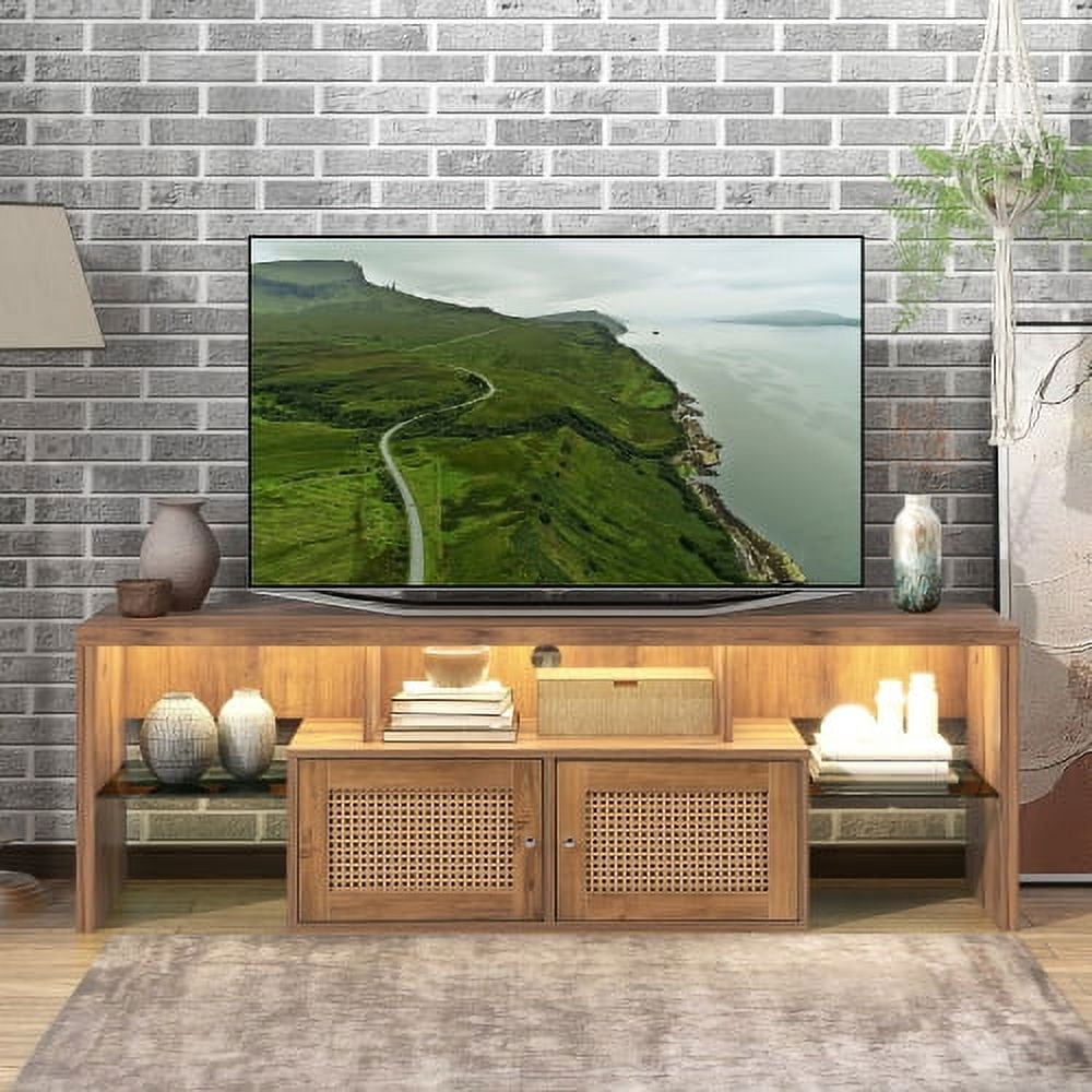 Rattan TV Stand for Televisions up to 60", Entertainment Center Table ...