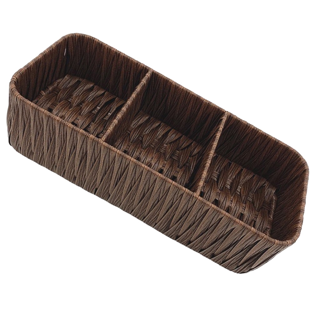 Rattan Three-compartment Box Decorative Woven Storage Basket Desktop ...