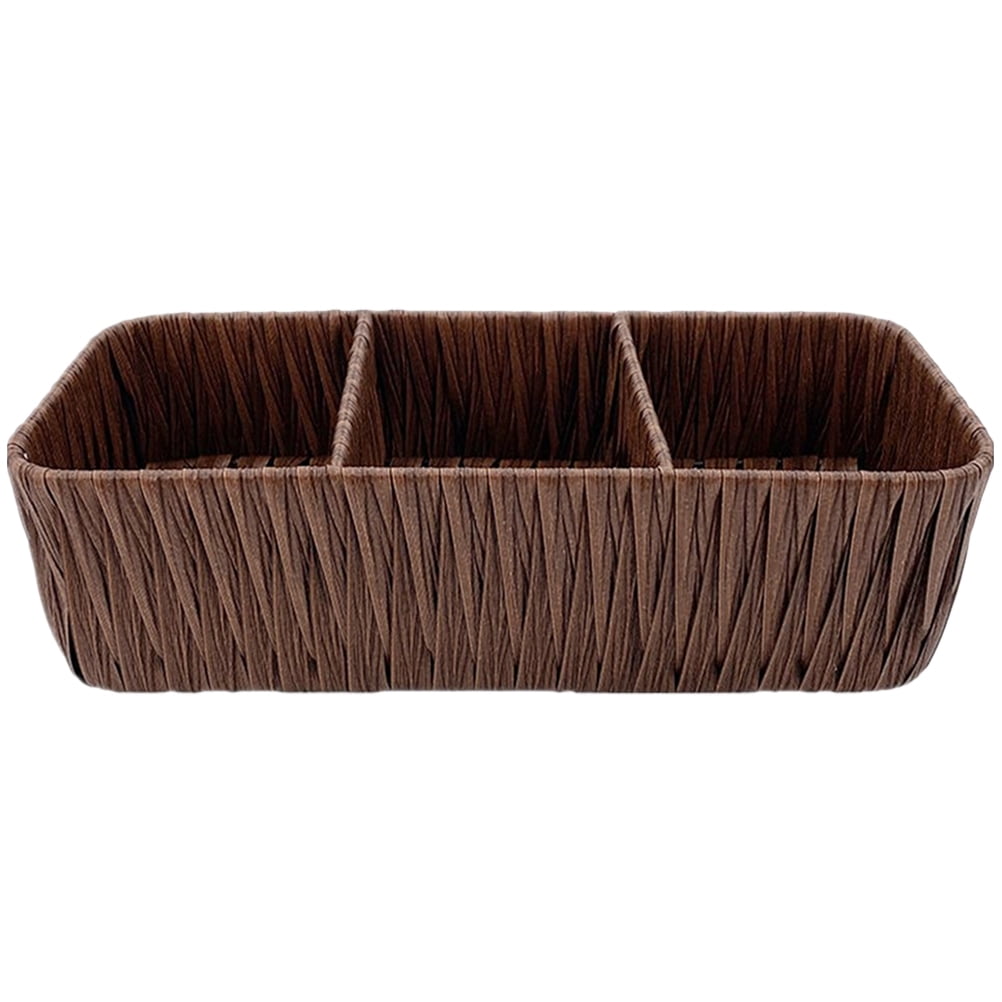 Rattan Three-compartment Box Hamper Desktop Woven Basket Weaving ...