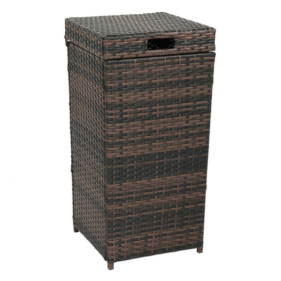 Rattan Trash Can with Top Cover, Indoor/Outdoor Use, PE Rattan, Retro ...
