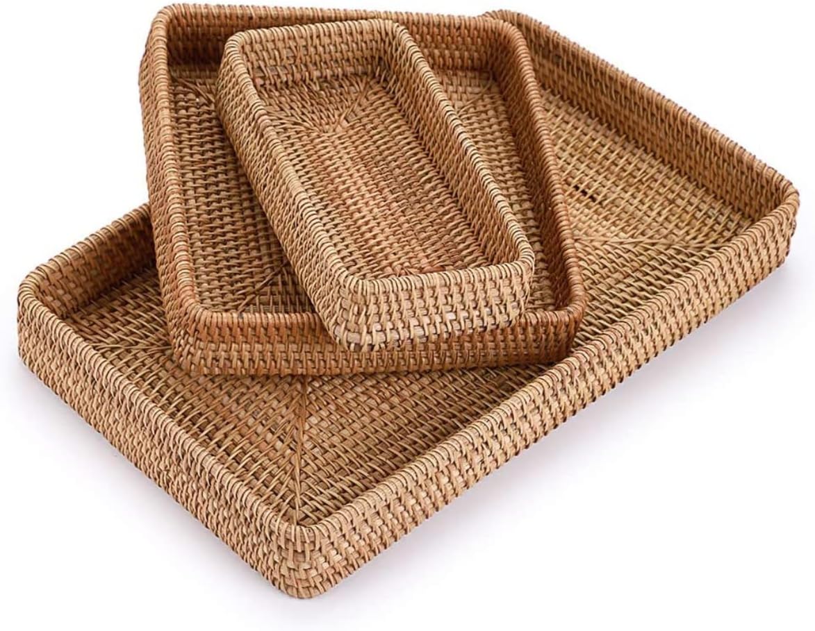 Rattan Tray Set of 3 Decorative Storage Baskets for Home | Countertop ...