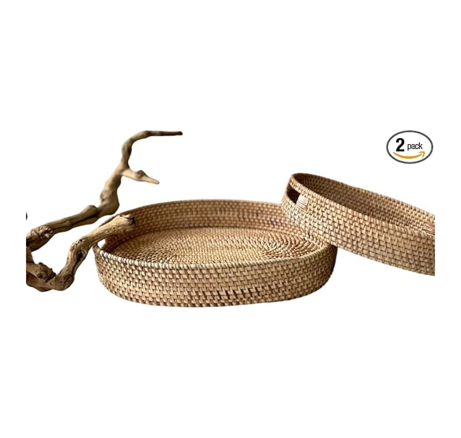 Rattan Tray Set of 2, Farmhouse Decor Wicker Trays for Coffee Table ...