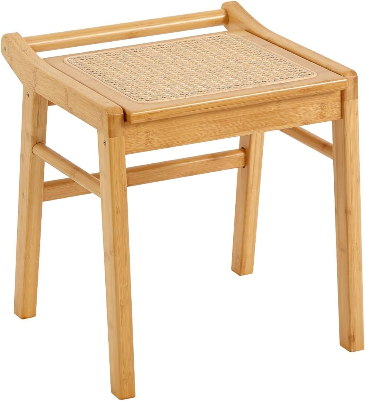 Rattan Vanity Stool, Modern Square Vanity Makeup Chair with Handle ...