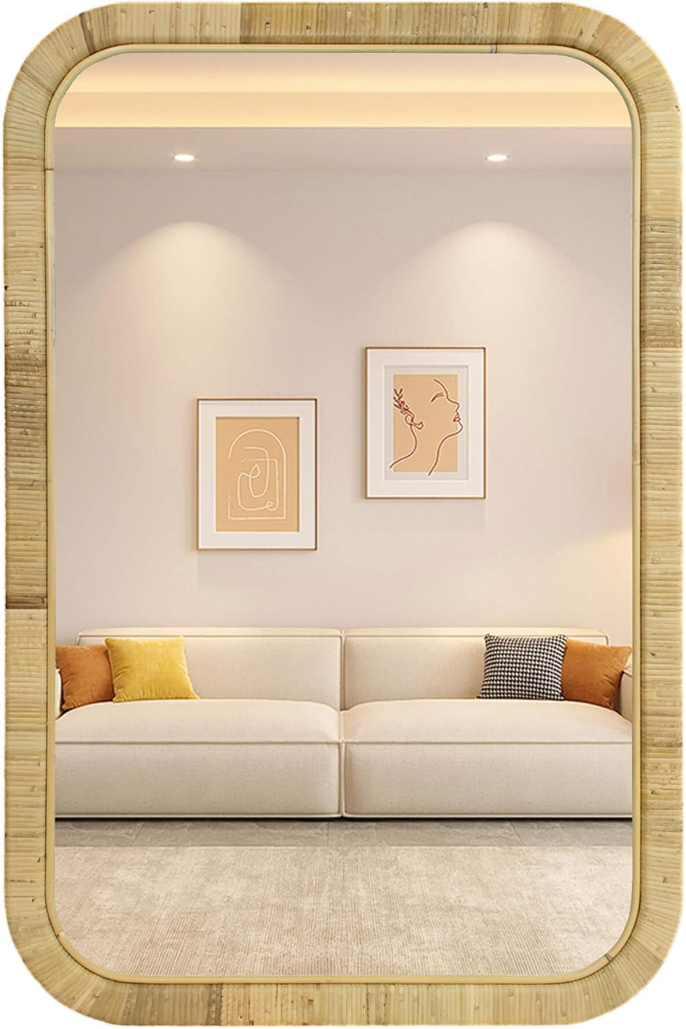 Rattan Wall Mirror, 36 x 24'' Rattan Rectangle Mirror for Wall, Rattan ...