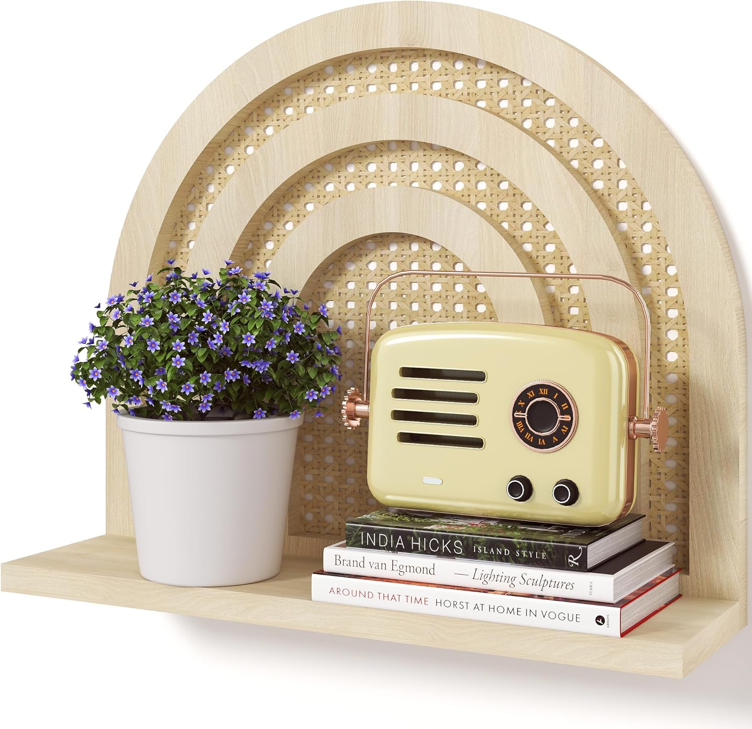 Rattan Wall Shelf Boho Nursery Decor, Arched Shelf Woven Natural Wood ...