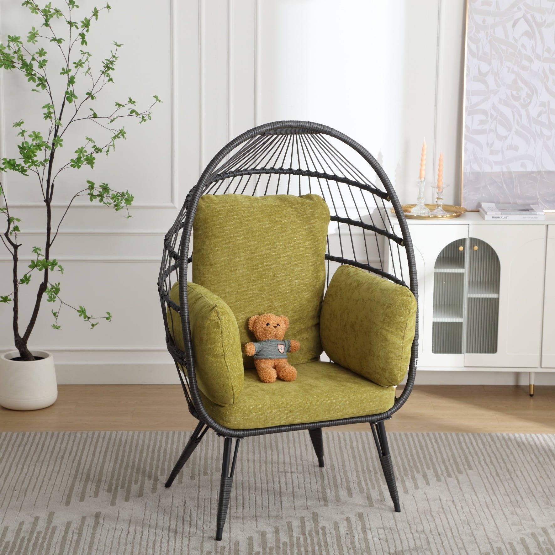 Rattan Wicker Egg Chair, Oversized Egg Basket Chair with Padded ...