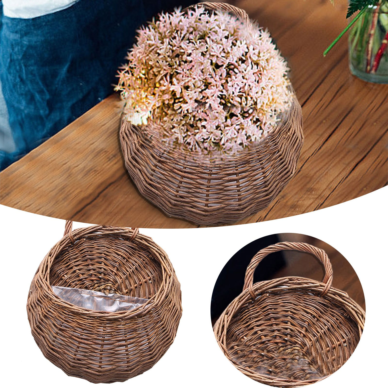 Rattan Wicker Hanging Flower Pot Half Round Rattan Planter Hanging ...
