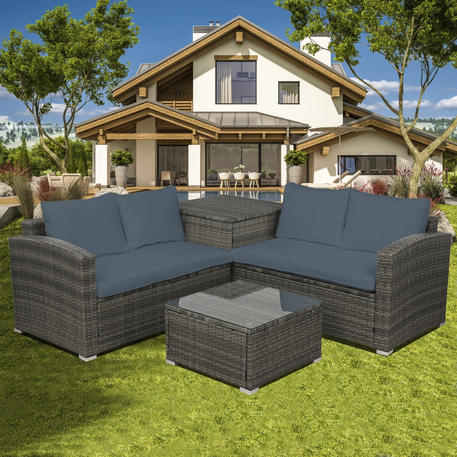 Rattan Wicker Sectional Sofa Set, UHOMEPRO Outdoor Patio Furniture Sets ...