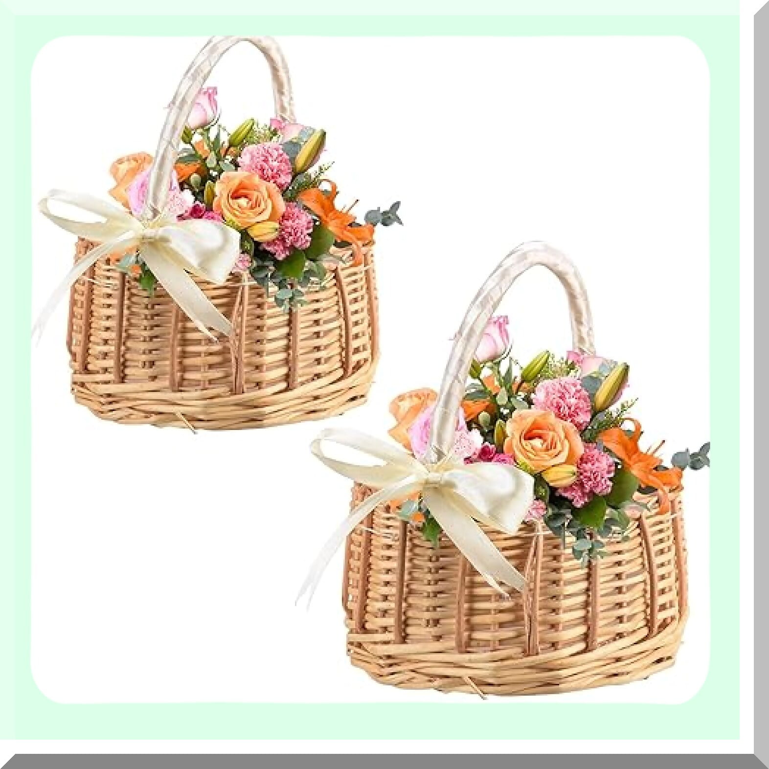 Rattan Willow Flower Basket Set - Handwoven Wedding Baskets with Ribbon ...