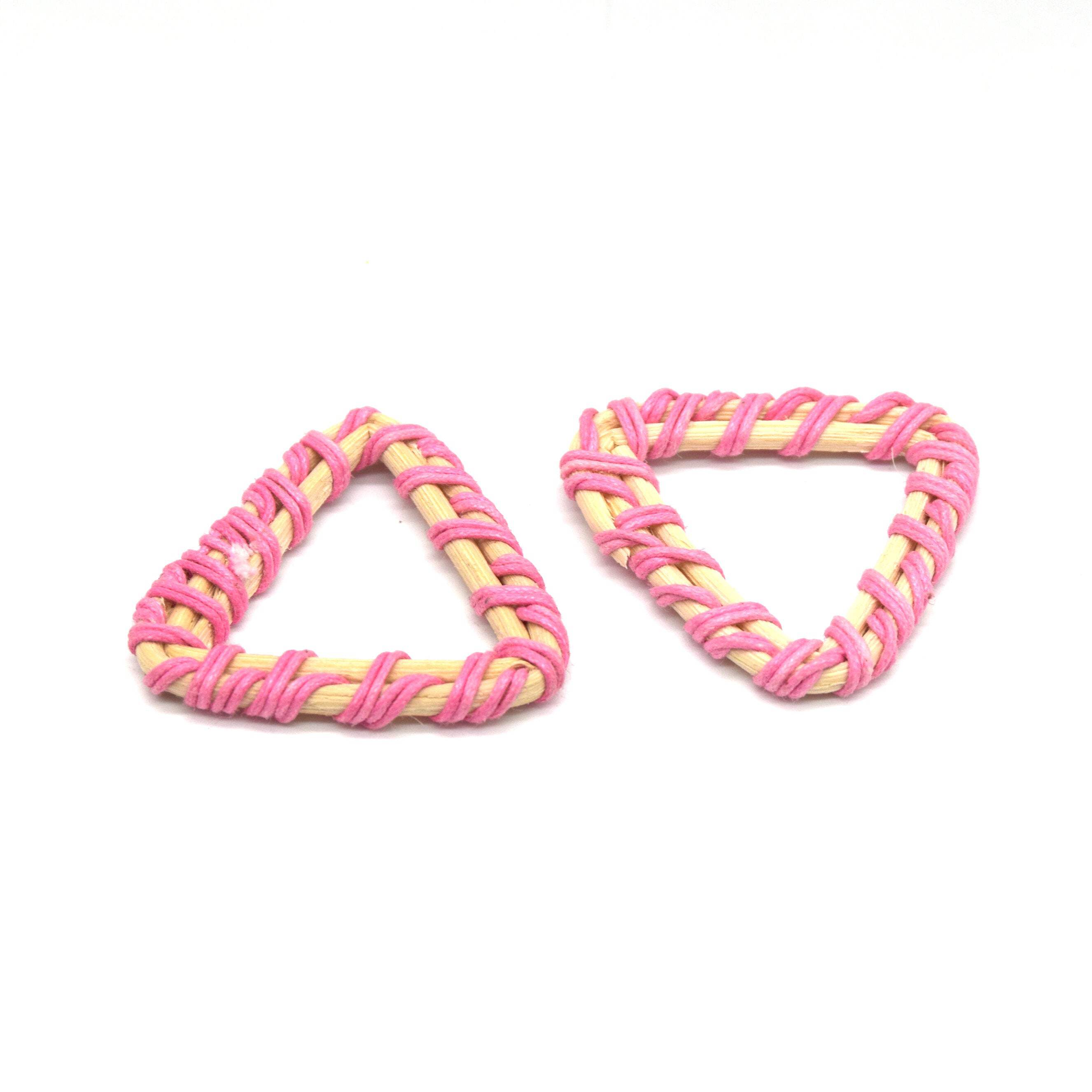 Rattan Wood Earring Finding |(Pair) Handmade Natural Pink Interwoven ...
