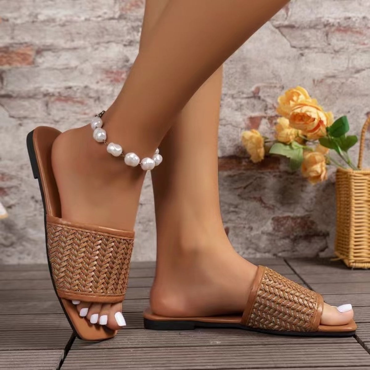 Rattan Woven Flat Sandals - Walmart.com