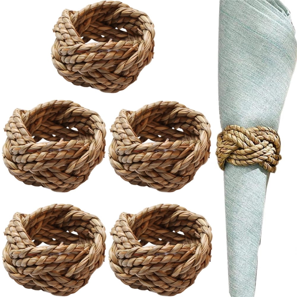 Rattan Woven Napkin Rings Set,5 Pack Handmade Braided Twisted Serviette ...