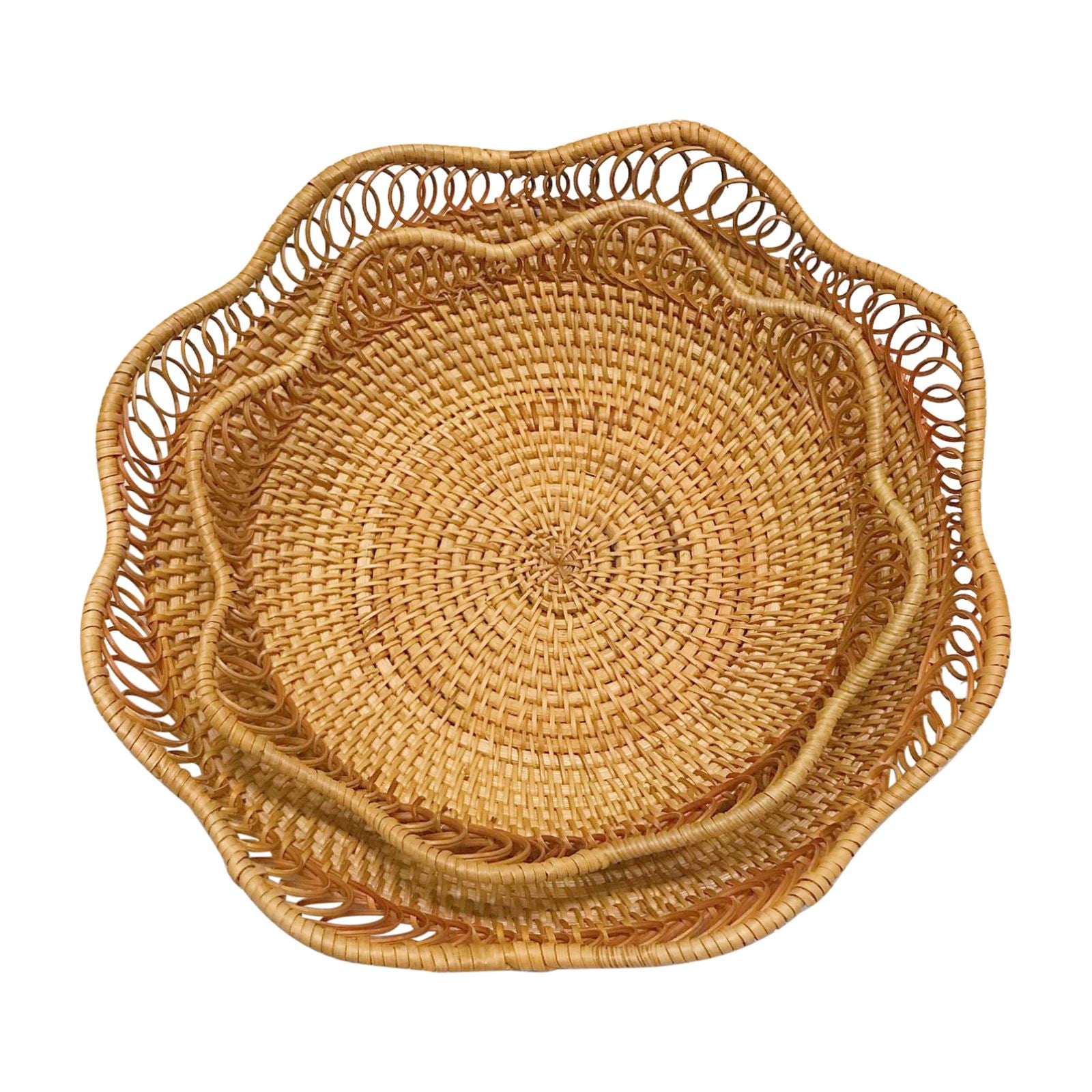 Rattan Woven Round Basket, Round Rattan Woven Serving Tray with Handles ...