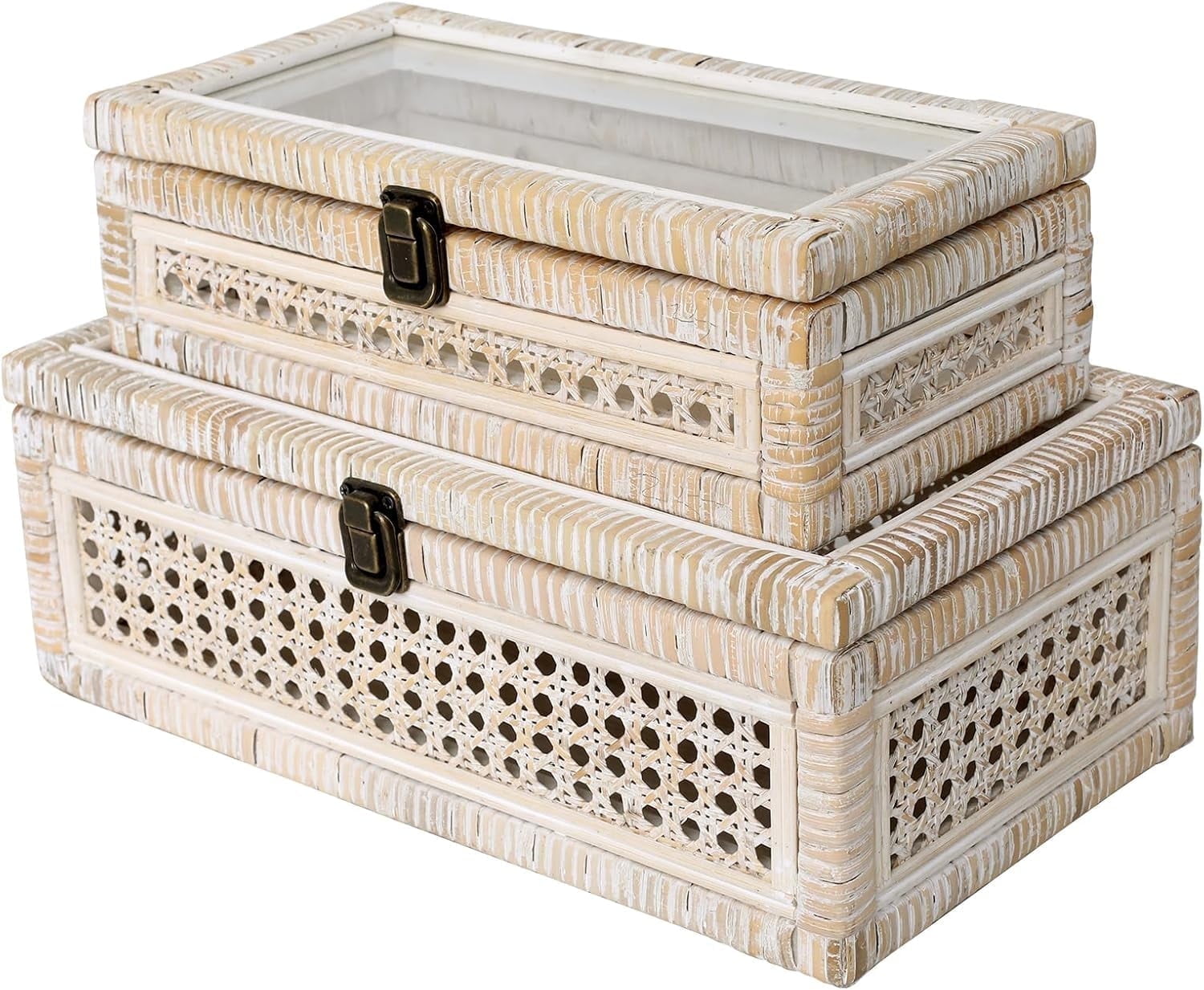 Rattan Stacking Boxes, Set of 2, for Boho and Rustic Farmhouse Decor ...