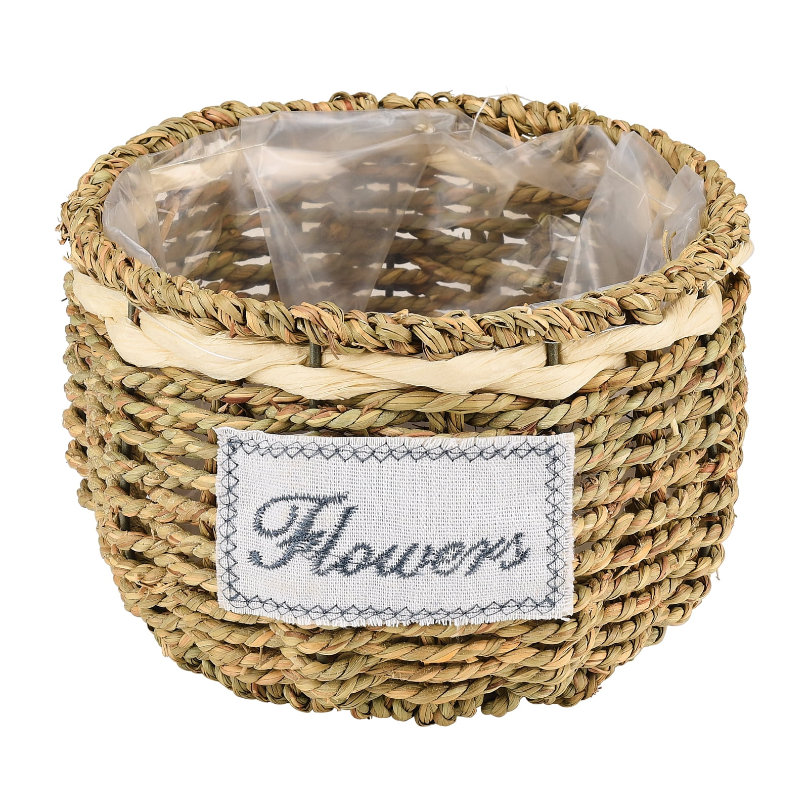 Rattan straw wrought iron flower basket decorative gardening flower pot ...