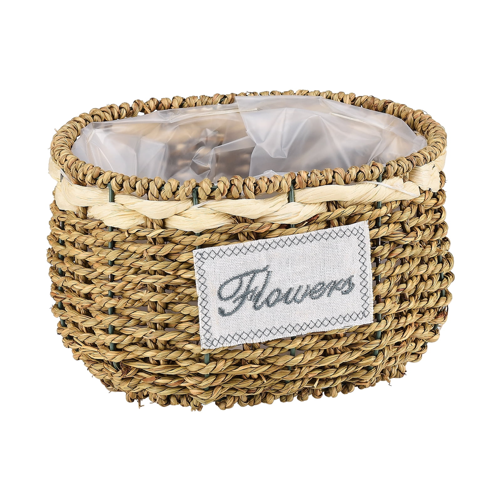 Rattan straw wrought iron flower basket decorative gardening flower pot ...