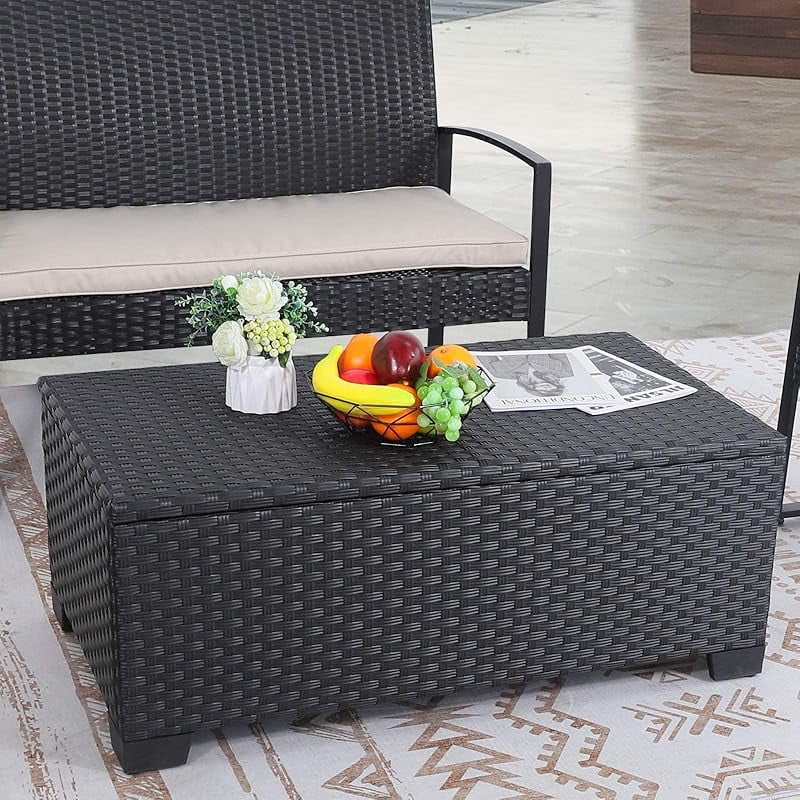 Rattaner Outdoor Storage Table Wicker Patio Coffee Table All-Weather ...