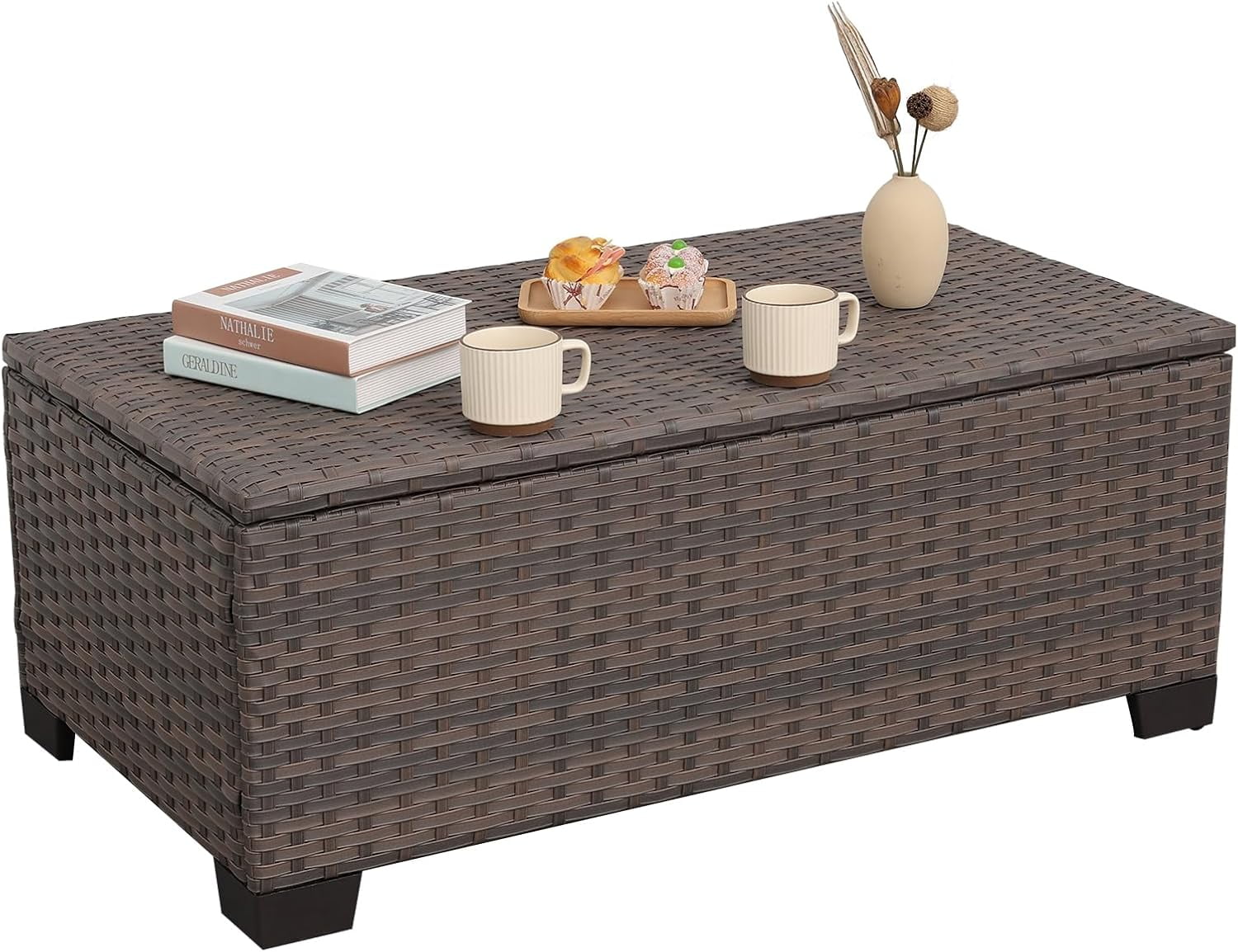 Rattaner Patio Coffee Table Outdoor Storage Table for Patio Wicker ...
