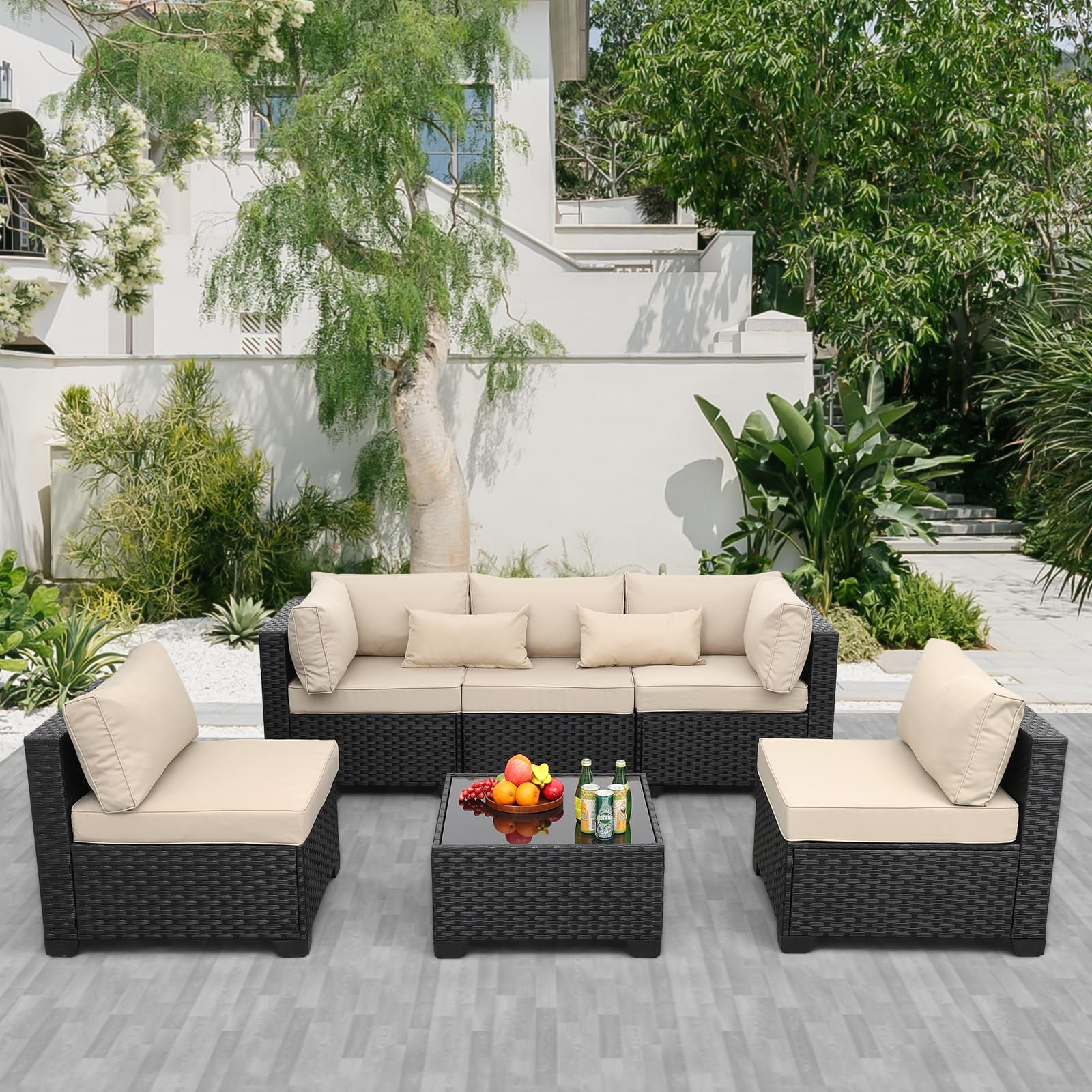 Rattaner Patio Sectional 6 Pieces All-Weather Wicker Patio Furniture ...
