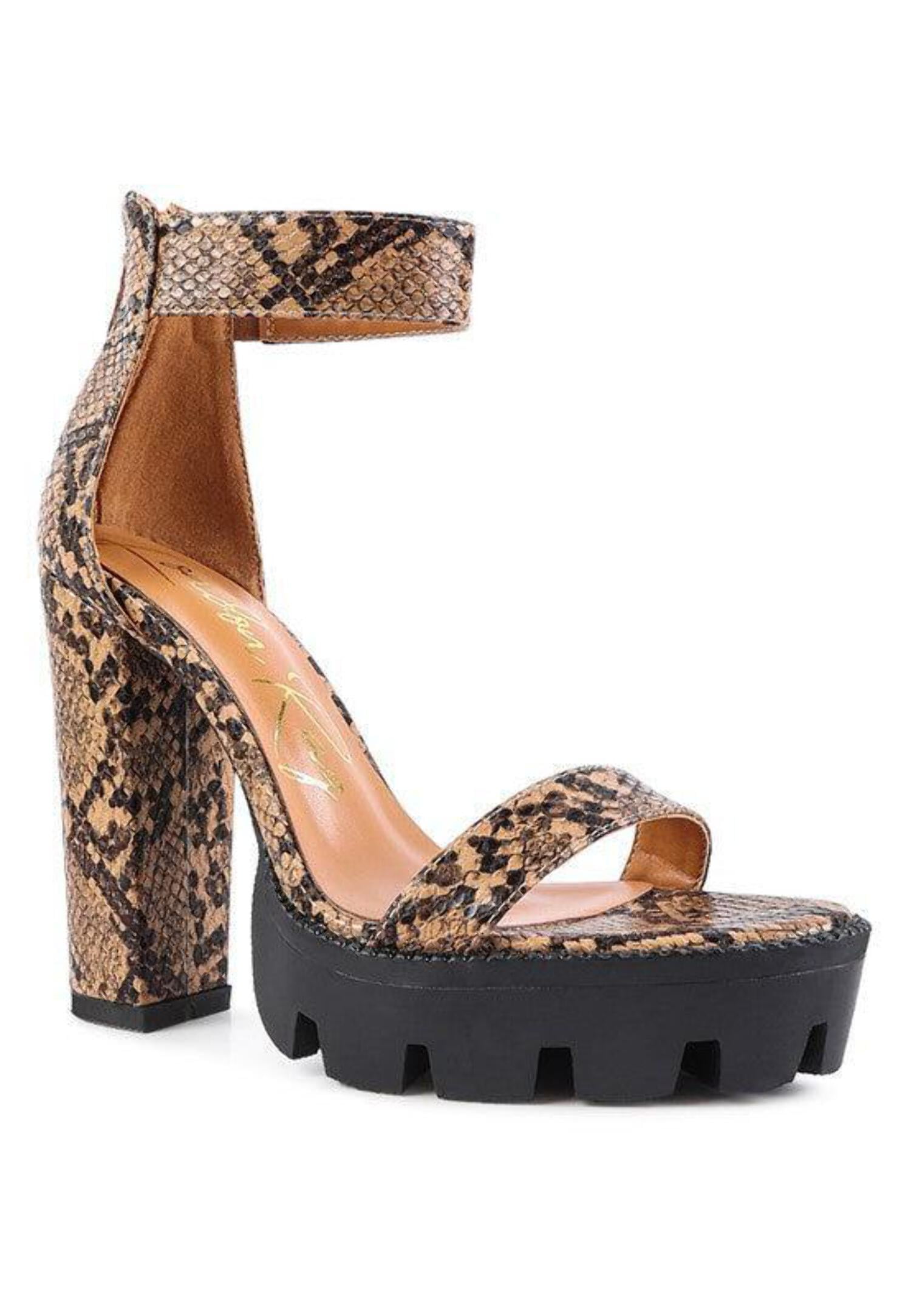 Rattle Snake Print High Heeled Block Sandal - Walmart.com