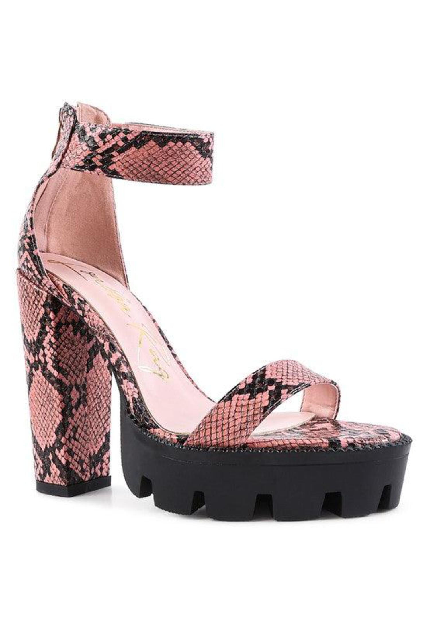 Rattle Snake Print High Heeled Block Sandal - Walmart.com