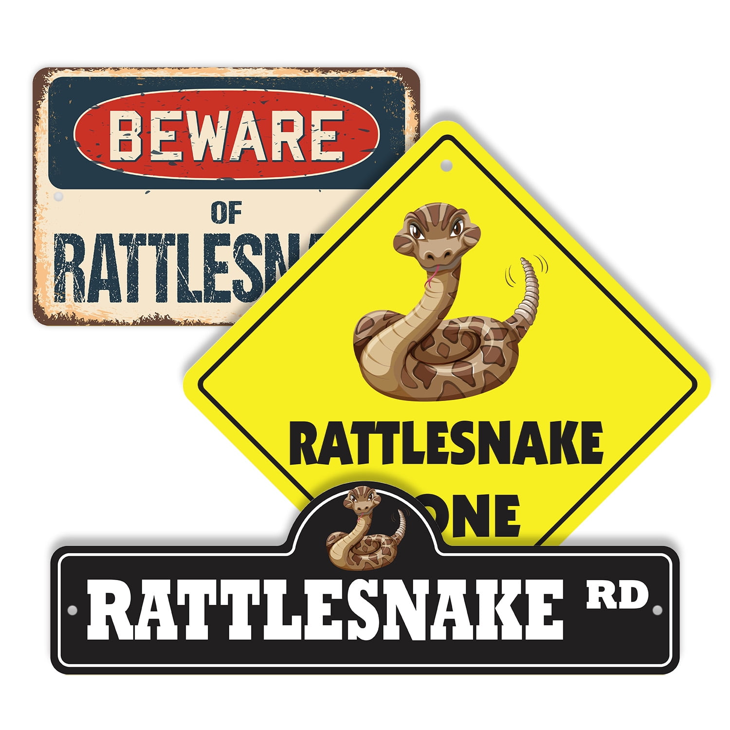 Rattlesnake (3 Pack) Large Plastic Street Sign Crossing Sign Warning ...