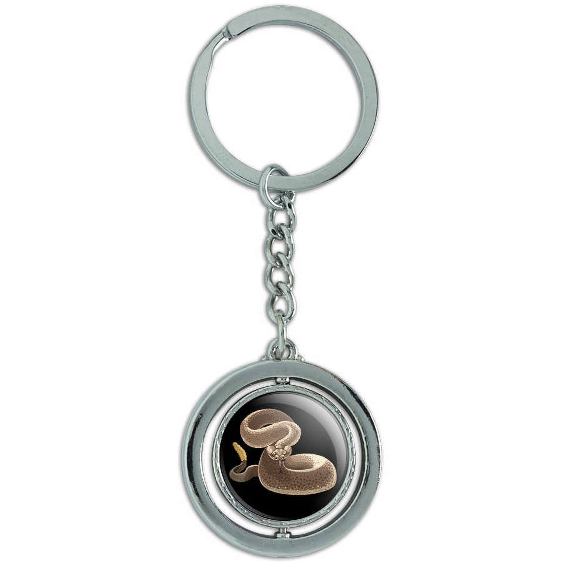 Rattlesnake Venomous Snake Spinning Round Metal Key Chain Keychain Ring ...