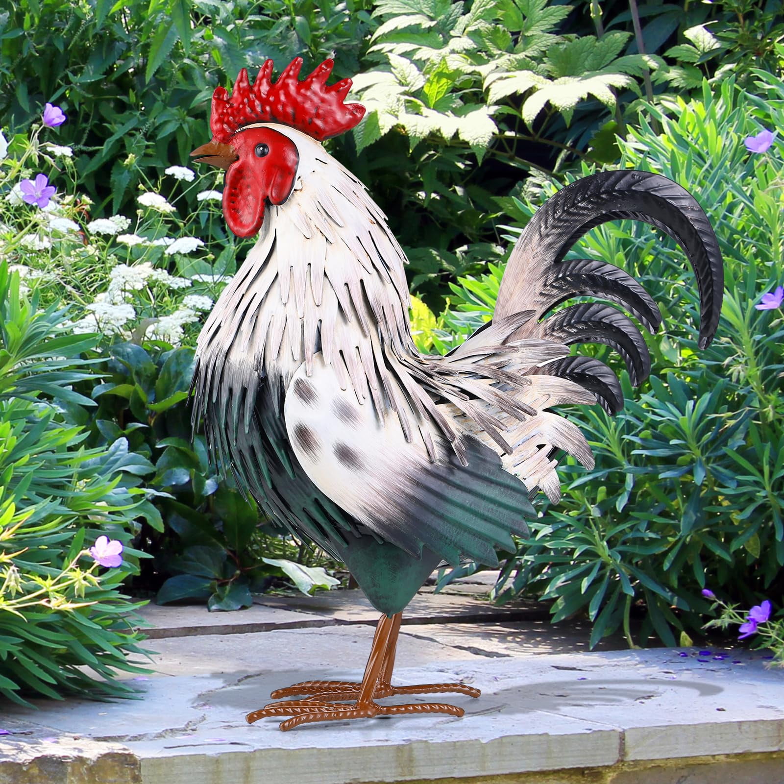 Ratuor Rooster Garden Statue Sculpture Metal Chicken Yard Decor Outdoor ...