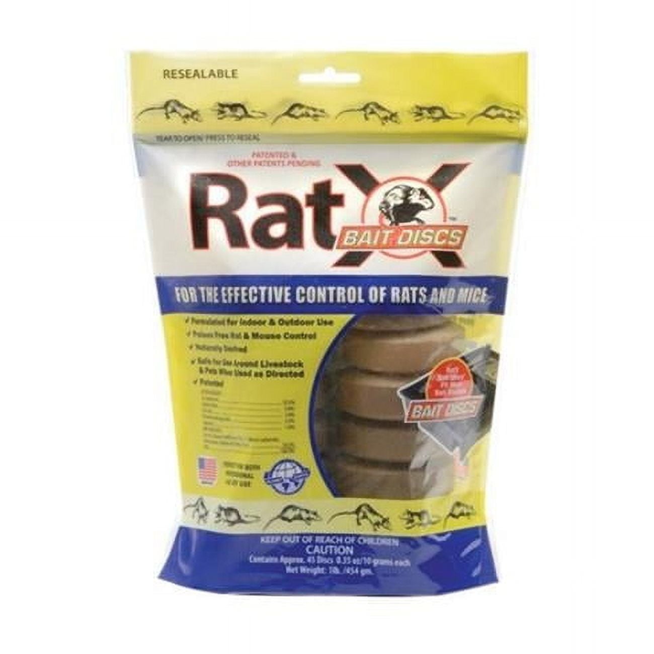Ratx 1 lbs Rat-X Mouse & Rat Rodent Bait Disc, Assorted - 45 Count ...