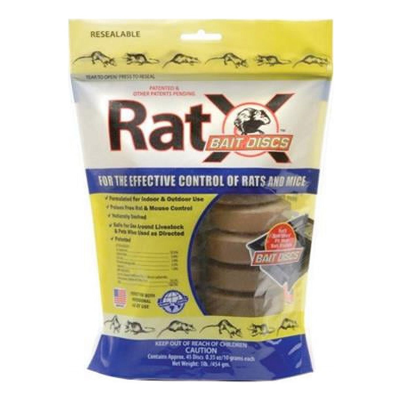 Ratx 1 lbs Rat-X for Mouse & Rat Rodent Bait Disc, Assorted - 45 Count ...