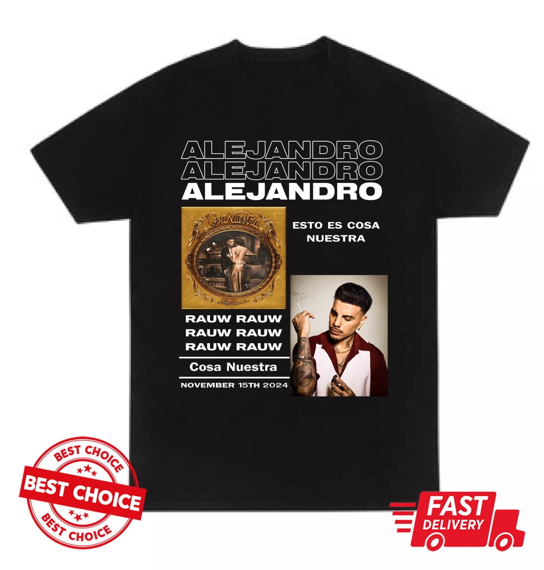 Rauw Alejandro Cosa Nuestra Concert Unisex Black T-Shirt - Walmart.com