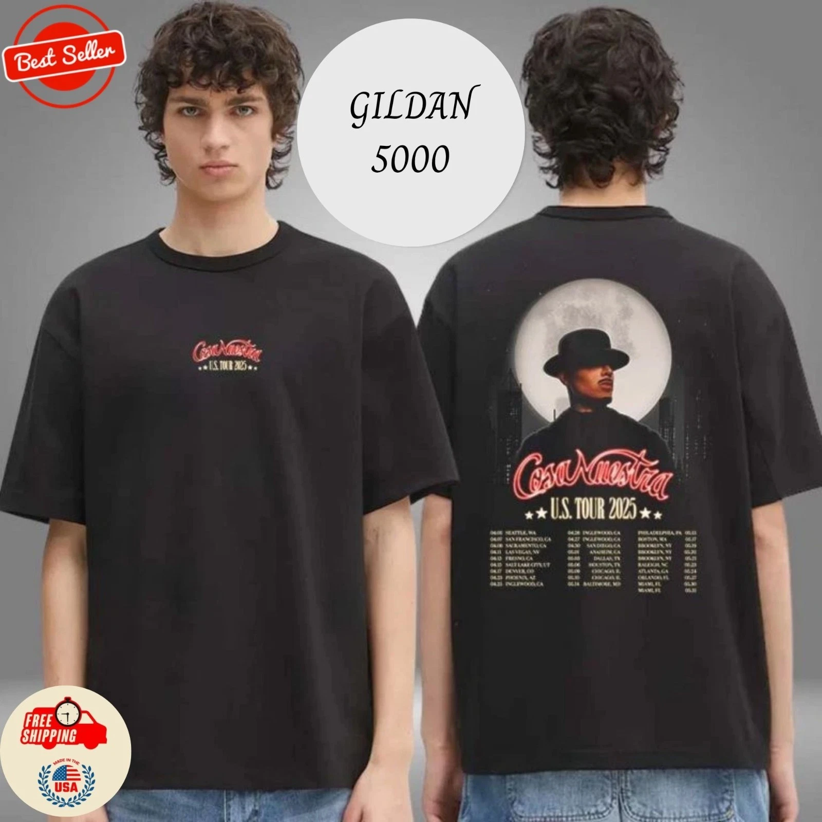 Rauw Alejandro Merch Cosa Nuestra World Tour Two Sided Unisex T-Shirt ...