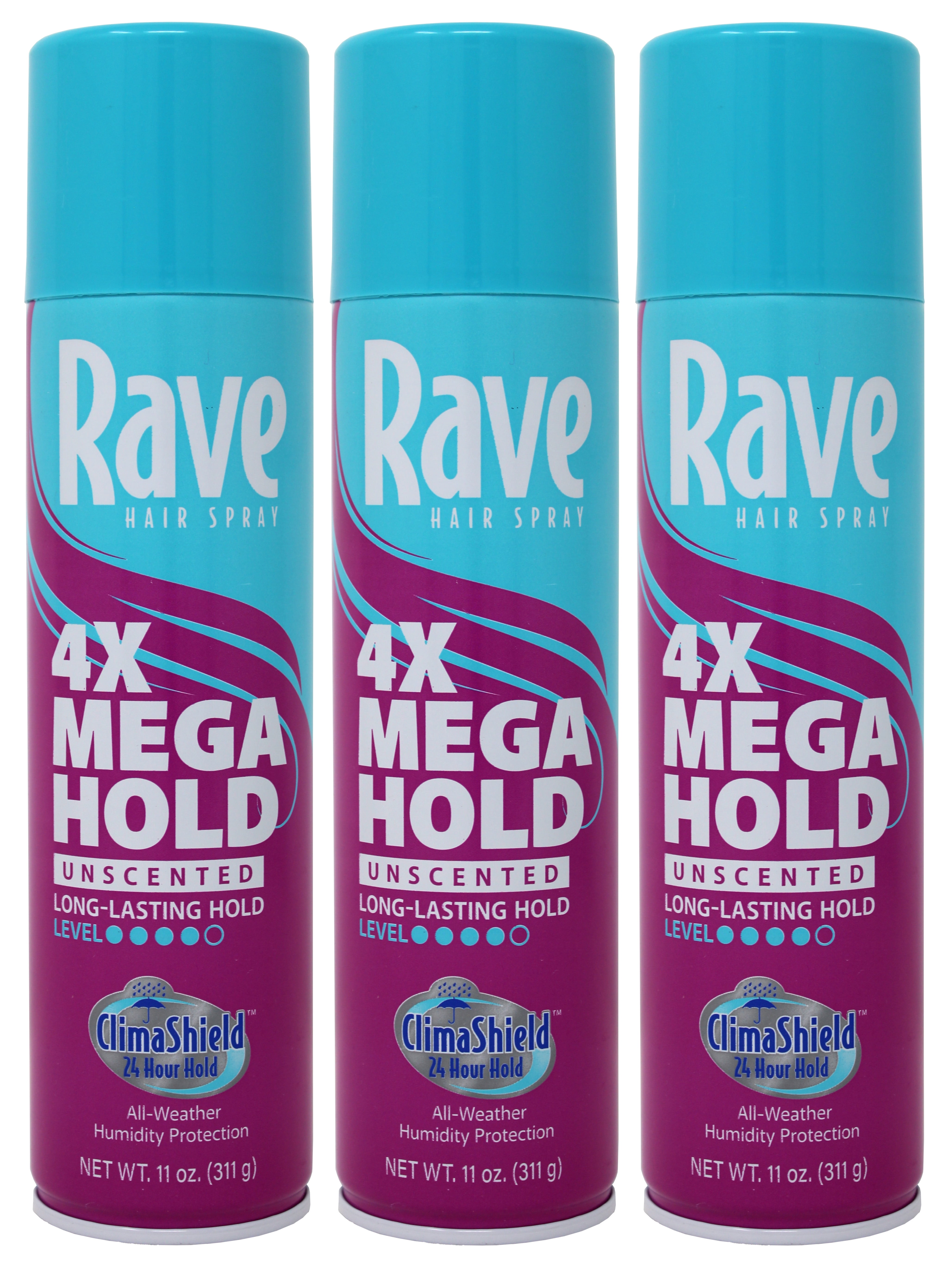 Rave 4X Mega Aerosol Hairspray, Unscented 11 oz, Pack of 3 by Unilever ...