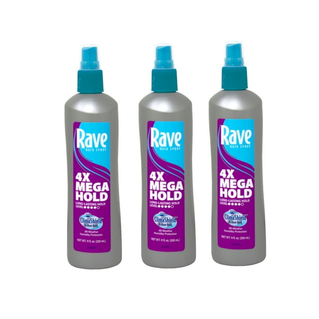 Rave 4X Mega Hairspray with Clima Shield, Unscented 11 oz (Pack of 3 ...