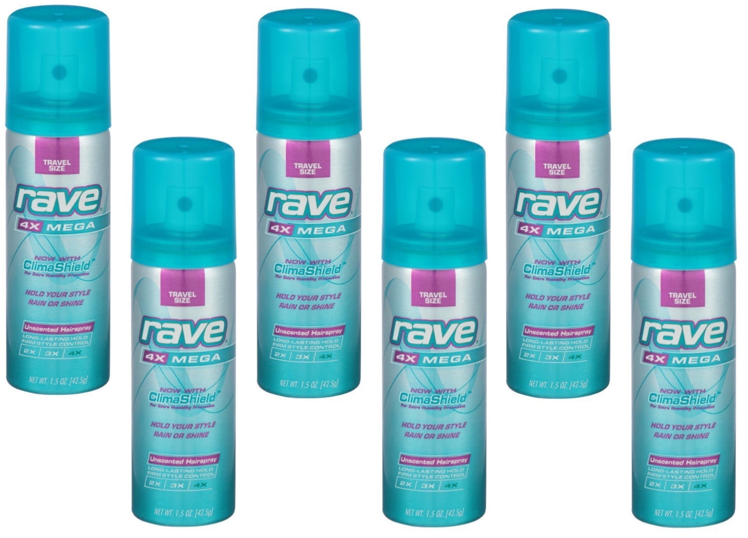 Rave 4x Mega Hairspray, Unscented 1.5 oz (Pack of 6) - Walmart.com