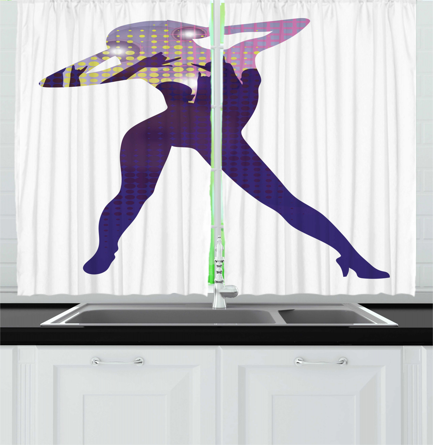 Rave Curtains 2 Panels Set, Silhouette of Dancing Young Lady in High ...