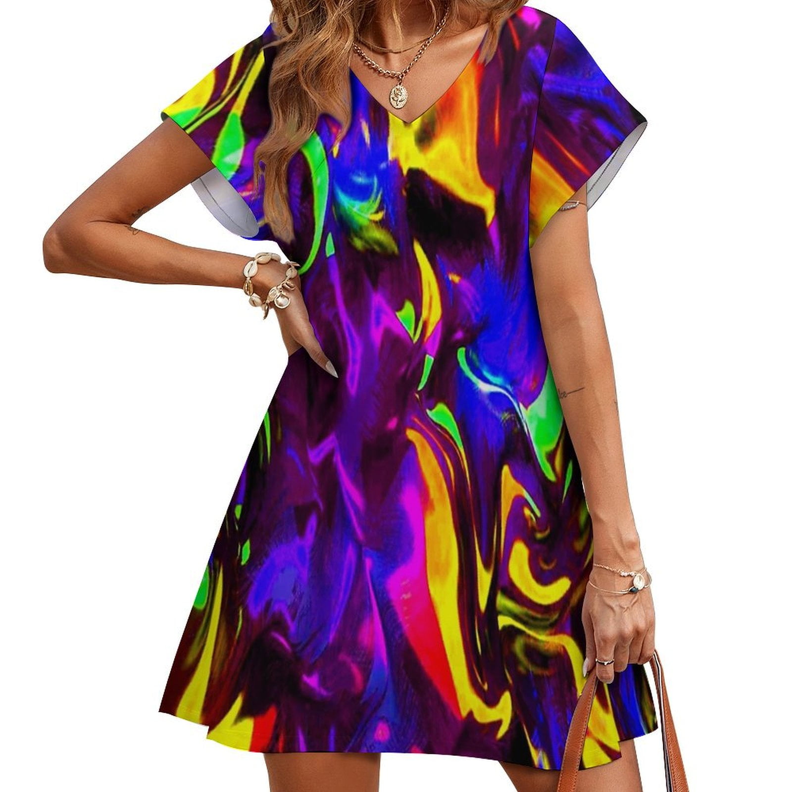 Rave Rainbow of Glow Stick Fire Ladies Summer Short Sleeve Fashion ...