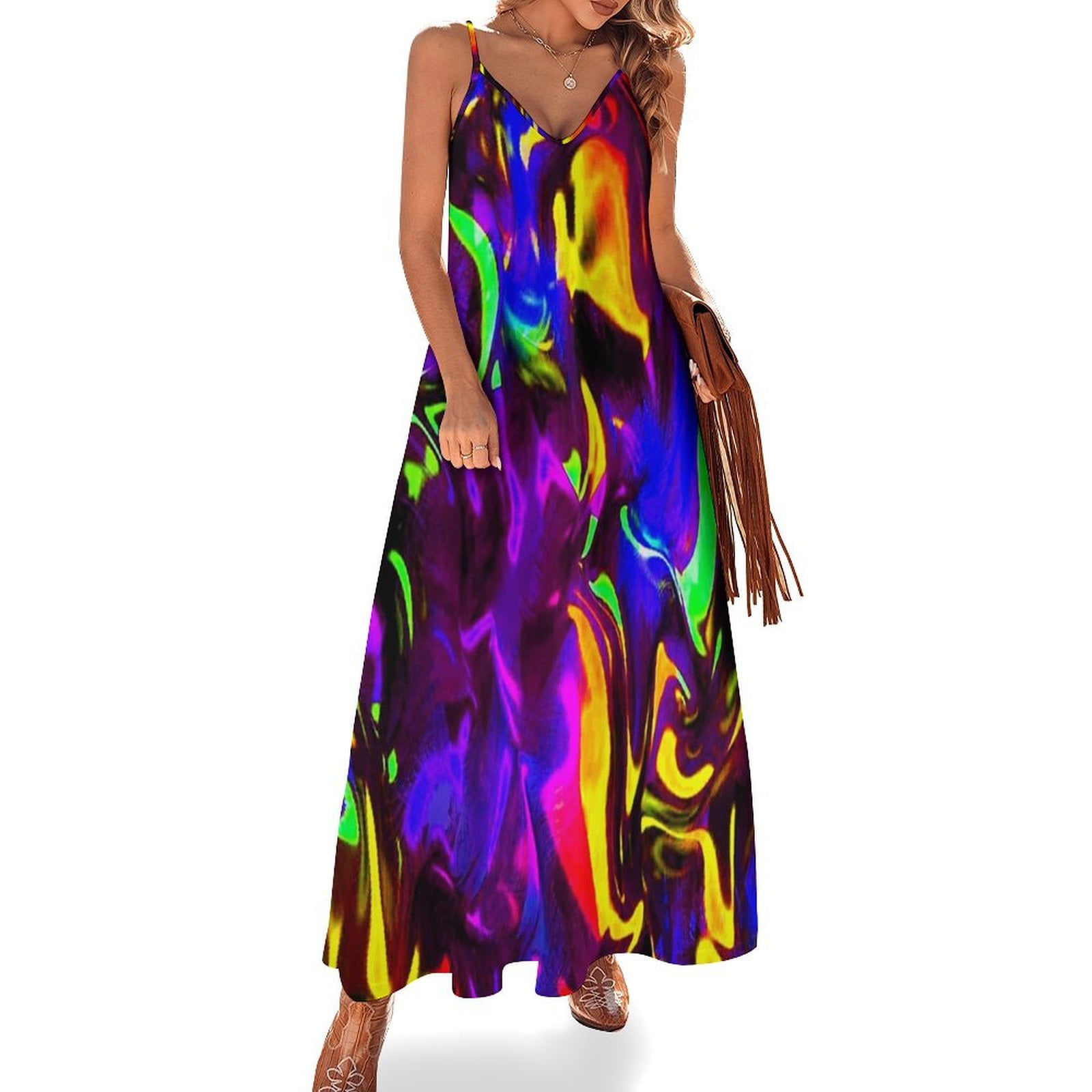 Rave Rainbow of Glow Stick Fire Sleeveless Dress loose women's dress ...