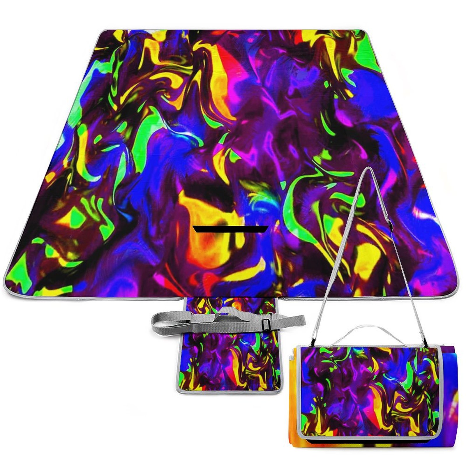 Rave Rainbow of Glow Stick Fire Square Picnic Mat Waterproof Beach Mat ...