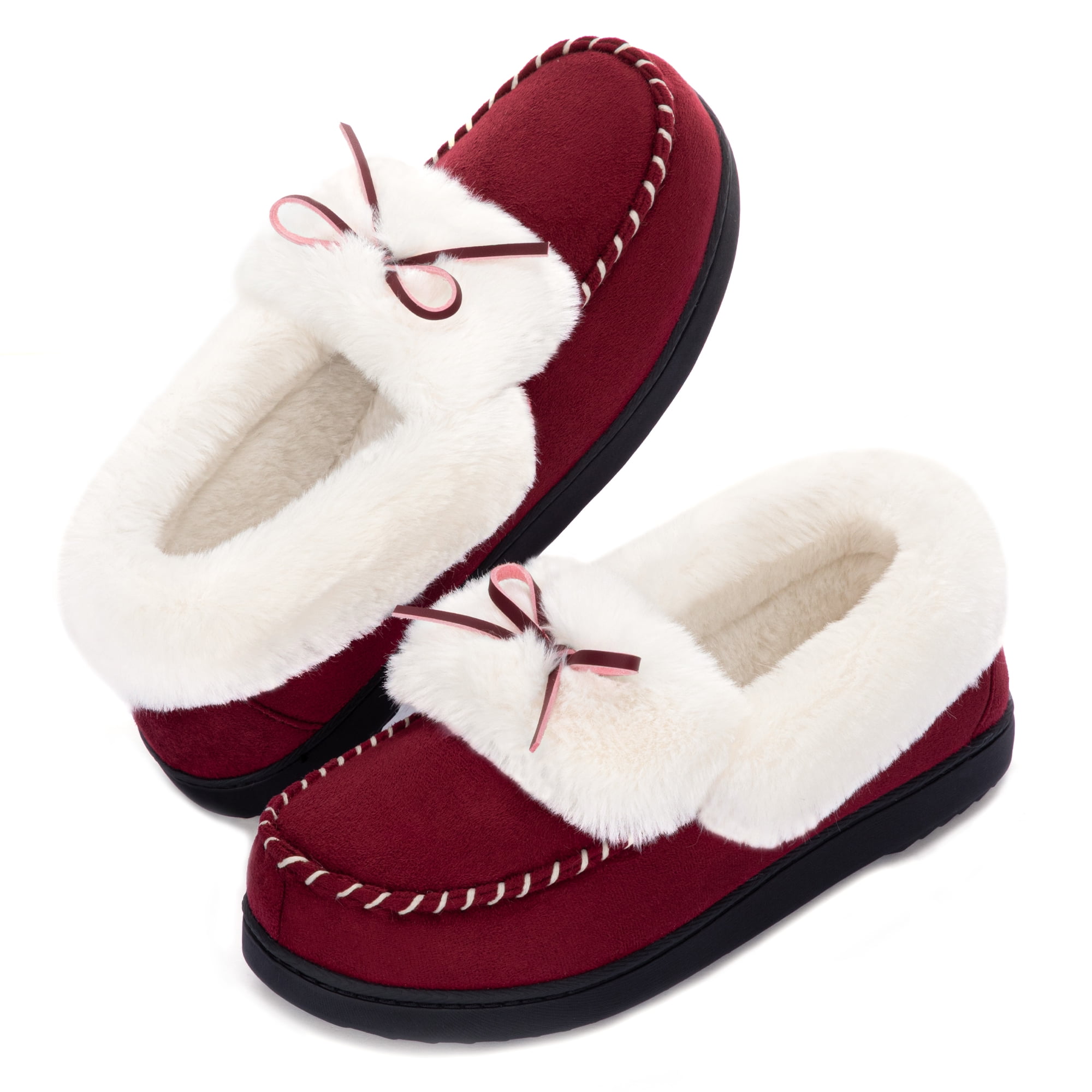 Ravelier Women's Plush Faux Fur Moccasin Slippers, Memory Foam Insole ...